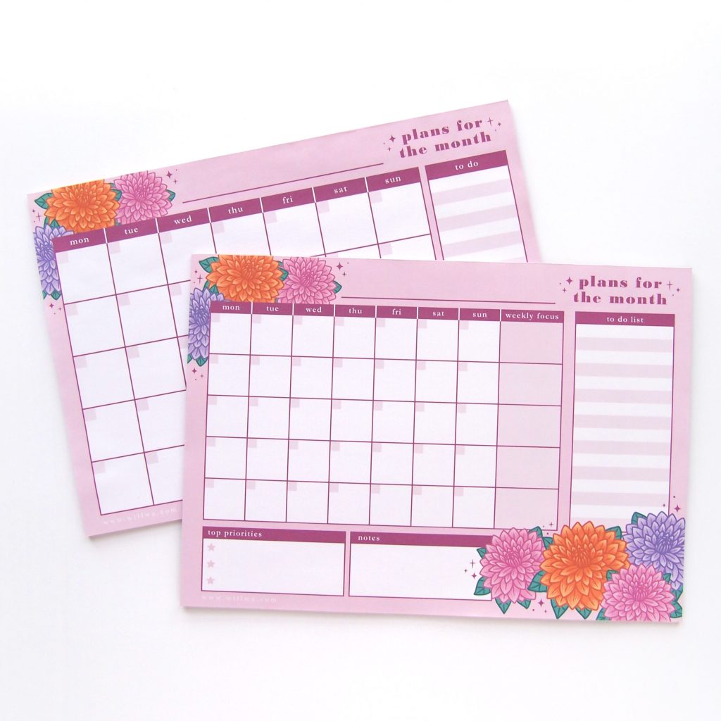 Monthly Planner Notepad - Dahlia - Willwa