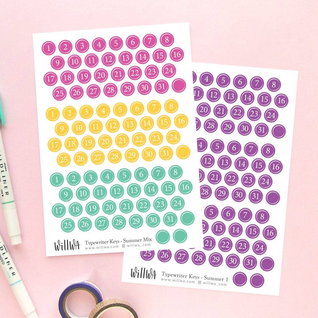 Typewriter Key Dates - Summer Colors - Willwa